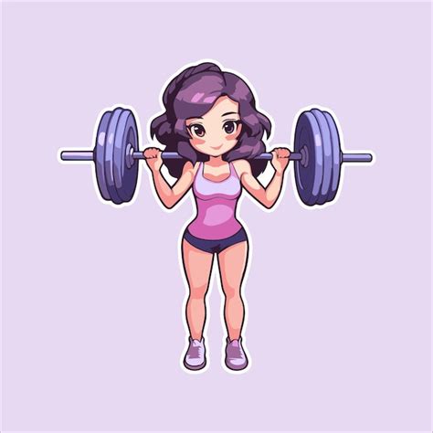 Premium Vector Cute Woman Lifting Barbell Cartoon Vector Sticker
