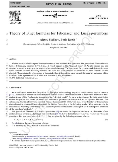 Pdf Theory Of Binet Formulas For Fibonacci And Lucas P Numbers