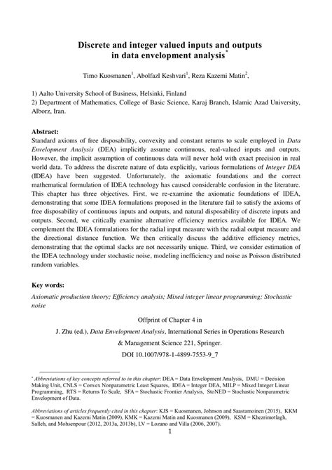 Pdf Discrete And Integer Valued Inputs And Outputs In Data