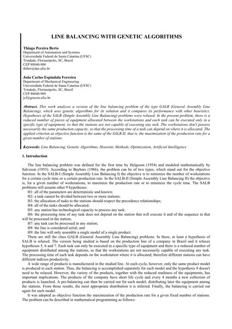 Pdf Line Balancing With Genetic Algorithms