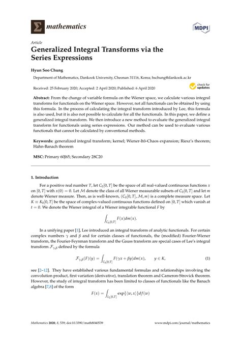 Pdf Generalized Integral Transforms Via The Series Expressions