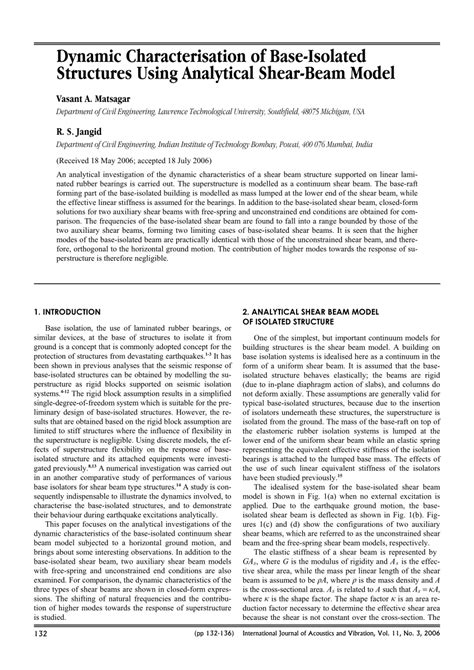 Pdf Dynamic Characterisation Of Base Isolated Structures Using Analytical Shear Beam Model