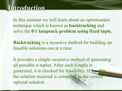 Knapsack Problem Using Fixed Tuple Ppt
