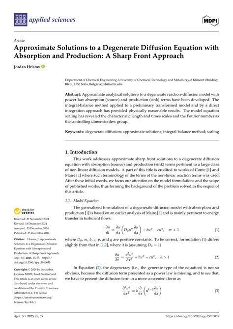 Pdf Approximate Solutions To A Degenerate Diffusion Equation With Absorption And Production A