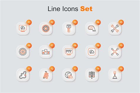 라인 기어 시프터 레이싱 신호등 헬멧 트랙 타이밍 벨트 키트 휠 렌치 및 피트 스톱 아이콘을 설정합니다 벡터 거리에 대한 스톡 벡터 아트 및 기타 이미지 Istock