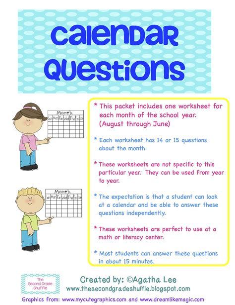 Calendar Questions Calendar Questions 2nd Grade Math Calendar Skills