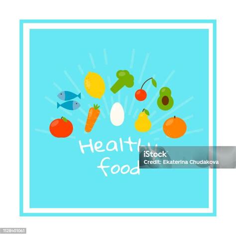 건강 한 음식 테마에 대 한 서식 파일 광장 배너 카드 건강 한 잡지 웹 사이트 및 레스토랑 메뉴 요리에 대 한 벡터 디자인 평면 스타일에 벡터 그림입니다 0명에 대한 스톡