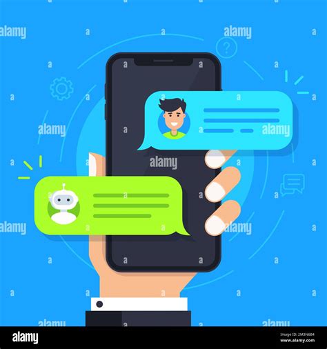 Chatbot Flat Icon Man Chatting With Chat Bot On Smartphone Hand Holds