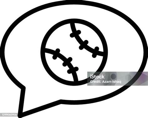 야구 해설 개념 소프트볼 벡터 라인 아이콘 디자인과 채팅 버블 흰색 배경에 기본 공 기호 박쥐와 볼 게임 사인 스포츠 장비 스톡 2차 도형에 대한 스톡 벡터 아트 및 기타