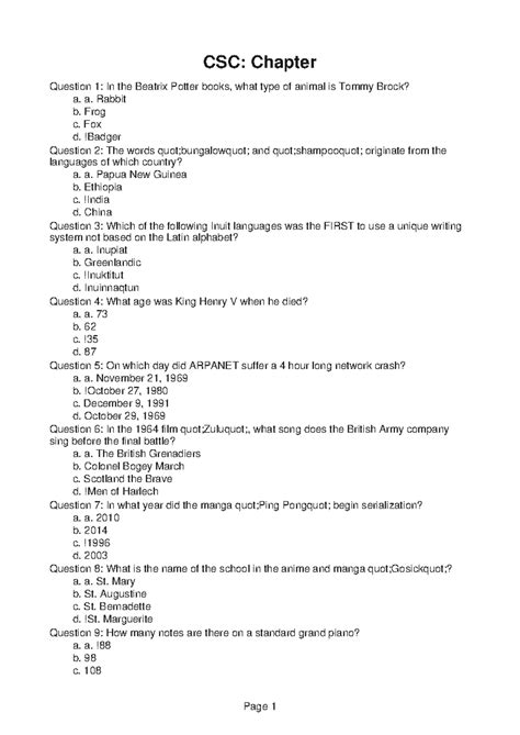 Csc233 Problem 1 Csc Csc Chapter Question 1 In The Beatrix Potter Books What Type Of