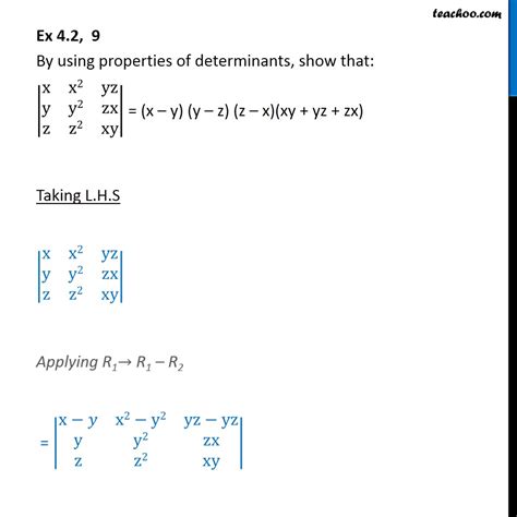 ex 4 2 9 show that x x2 yz y y2 zx z z2 xy x y y z