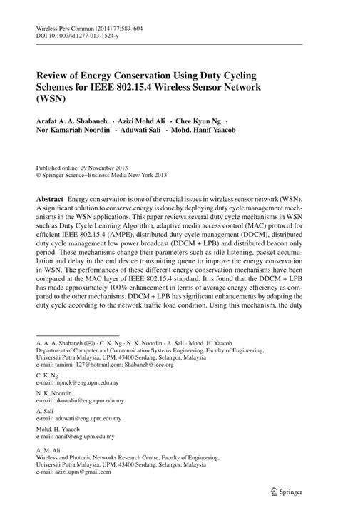 Pdf Review Of Energy Conservation Using Duty Cycling Schemes For Ieee