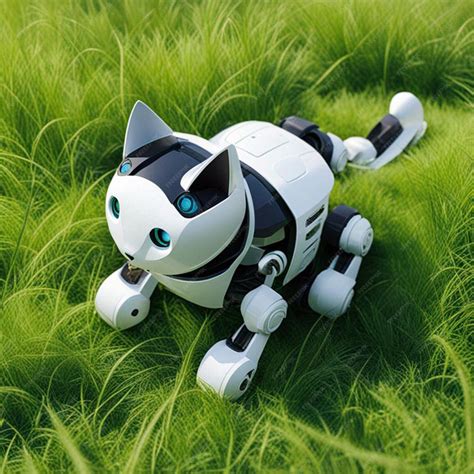 Premium Ai Image Robot Cat Sitting In Green Grass