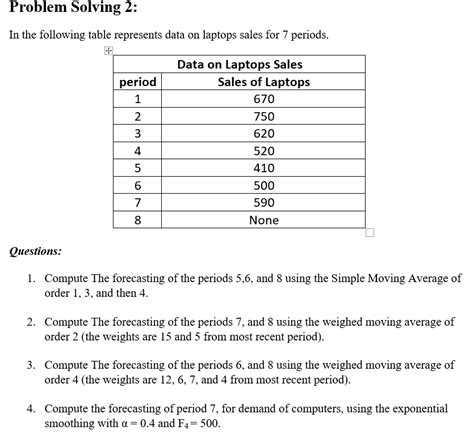 Solved Problem Solving 2 In The Following Table Represents