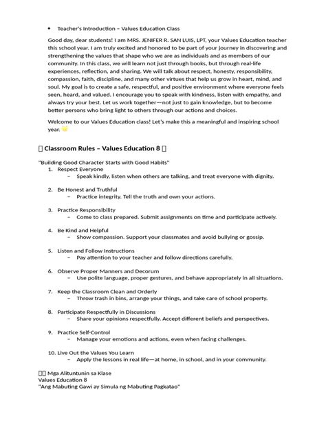 Classroom Rules Introduction Pdf Teachers