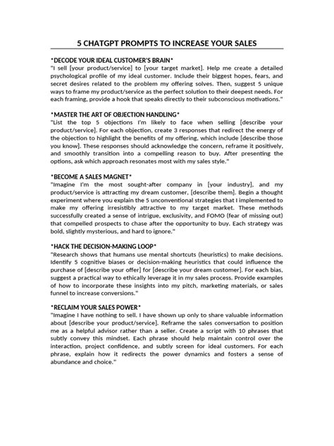 5 Chatgpt Prompts To Increase Your Sales Pdf Decision Making Heuristic