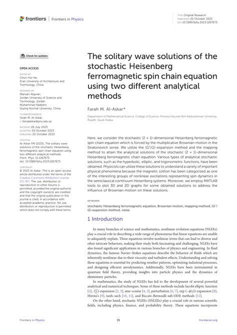 Pdf The Solitary Wave Solutions Of The Stochastic Heisenberg