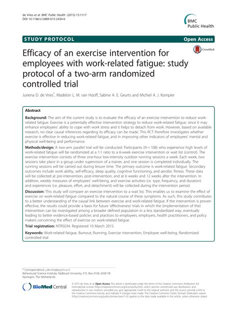 Pdf Efficacy Of An Exercise Intervention For Employees With Work