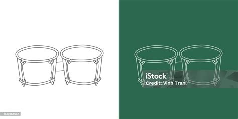 봉고 드럼 라인 드로잉 만화 스타일 타악기 봉고 드럼 클립아트 그리기는 흰색과 칠판 배경에 분리된 선형 스타일입니다 악기 클립아트 개념 벡터 디자인 봉고 단독 드럼에 대한