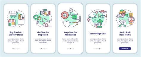 Road Trip Tips Onboarding Mobile App Screen Preparing For Car Travel Walkthrough 5 Steps