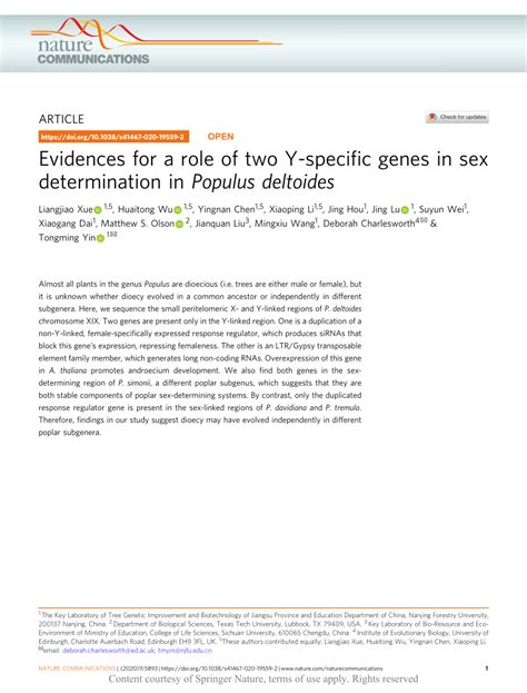 PDF Evidences For A Role Of Two Y Specific Genes In Sex Determination In Populus Deltoides