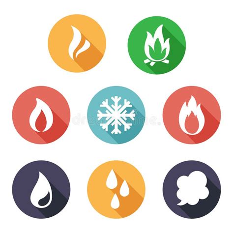 Feuer Eis Dampf Und Wasser Icons Flacher Stil Vektor Abbildung