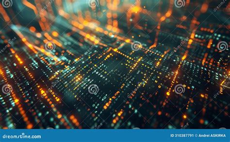 Illuminated Circuit Board With Glowing Data Streams Technology And