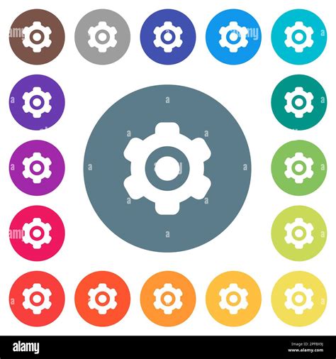 Settings Solid Flat White Icons On Round Color Backgrounds 17 Background Color Variations Are