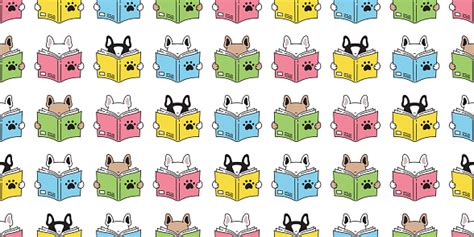 개 원활한 패턴 프랑스 불독 벡터 독서 책 만화 스카프 고립 반복 벽지 타일 배경 낙서 일러스트 디자인 강아지 뼈다귀에 대한 스톡 벡터 아트 및 기타 이미지 Istock