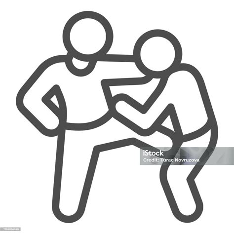 산적 라인 아이콘 자기 방어 개념에서 자신을 방어 하는 남자 소년 흰색 배경에 사타구니 기호에 남자를 친다 개요 스타일에 범죄