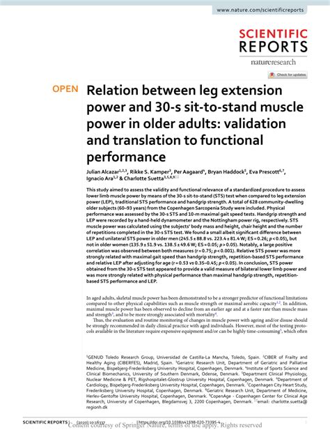 Pdf Relation Between Leg Extension Power And 30 S Sit To Stand Muscle Power In Older Adults