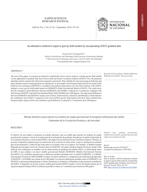 Pdf An Alternative Method To Improve Gravity Field Models By Incorporating Goce Gradient Data