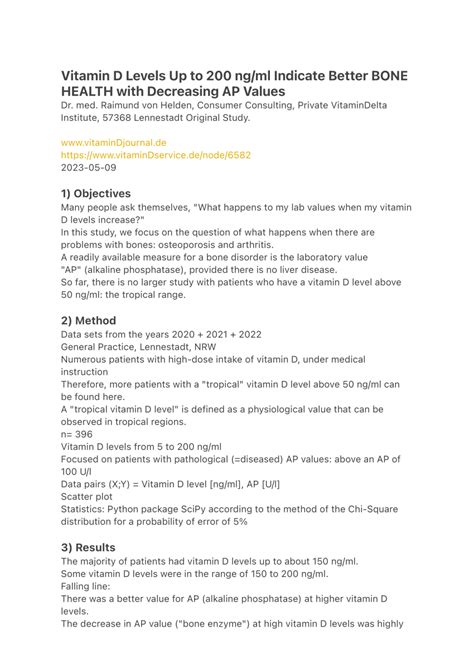 Pdf Vitamin D Levels Up To 200 Ng Per Ml Indicate Better Bone Health With With Decreasing Ap