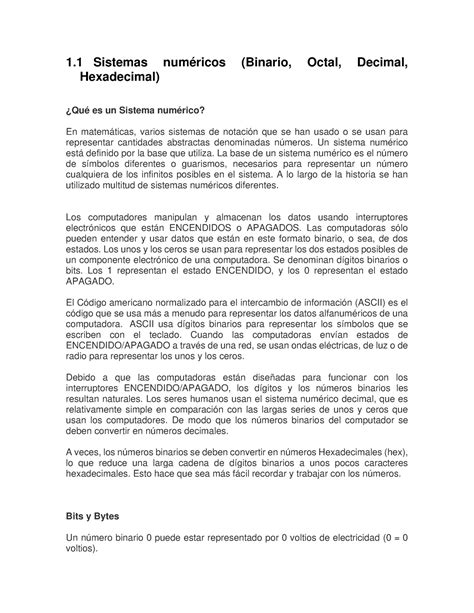 1 1 Sistemas Numéricos Binario Octal Decimal Hexadecimal 1 Sistemas Numéricos Binario