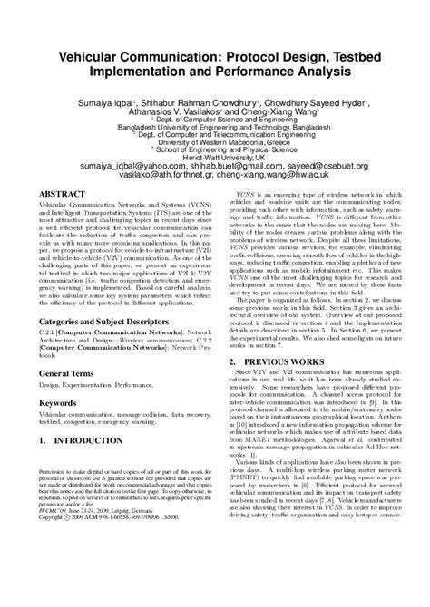 Pdf Vehicular Communication Protocol Design Testbed Implementation And Performance Analysis
