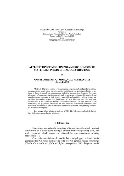 Pdf Application Of Modern Polymeric Composite Materials In Industrial Construction