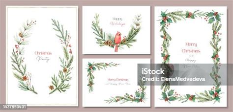 크리스마스 장식이 있는 템플릿의 수채화 세트 청첩장 추수 감사절 생일 엽서 표지 전단지 포스터 등에 좋습니다 크리스마스에 대한 스톡 벡터 아트 및 기타 이미지 Istock