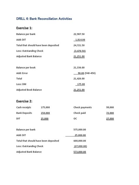 Bank Reconciliation Activities Answer Key Pdf Cheque Banks