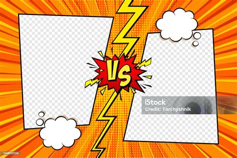 디자인을 위한 빈 장소가 있는 만화 만화 배경 싸워라 만화책 다채로운 경쟁 또는 도전 포스터 모형 레트로 팝 아트 스타일 벡터 그림 슈퍼히어로에 대한 스톡 벡터 아트 및