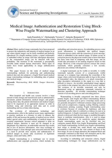Pdf Medical Image Authentication And Restoration Using Block Wise Fragile Watermarking And