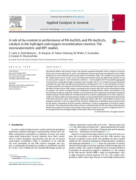 Pdf A Role Of Au Content In Performance Of Pd Au Sio2 And Pd Au Al2o3