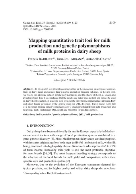 Pdf Mapping Quantitative Trait Loci For Milk Production Traits On Ovine Chromosome 6