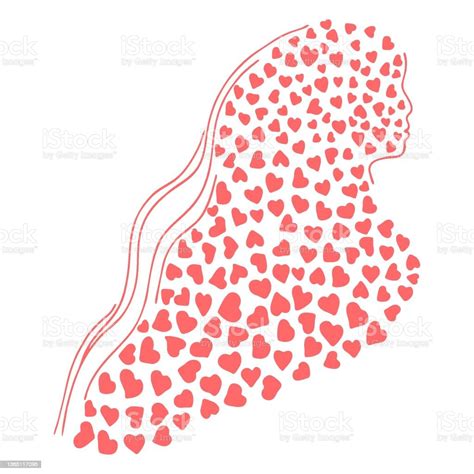 흰색 배경에 고립 된 하트 모양의 얼굴과 머리 여자의 손으로 그린 실루엣 장식 낙서 스케치 그림 벡터 플로럴 요소 개념에 대한 스톡 벡터 아트 및 기타 이미지 Istock