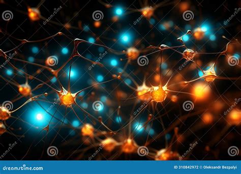 Neural Network Synapses Firing In The Brain Stock Illustration