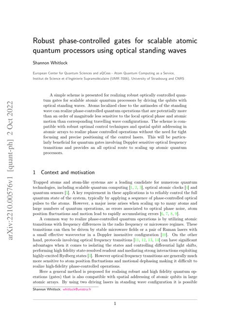 Pdf Robust Phase Controlled Gates For Scalable Atomic Quantum Processors Using Optical