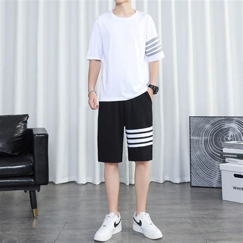 남성 디자이너 의류 티셔츠 한국 패션 반바지 운동복 2023 여름 2 피스 의상 스웨트 팬츠 상의 및 바지 Aliexpress