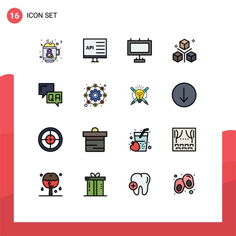Group Of 16 Flat Color Filled Lines Signs And Symbols For Answer Objects Development Development