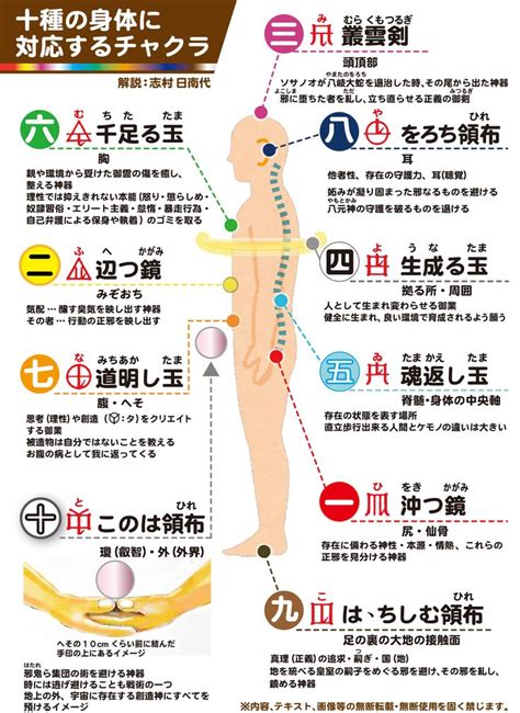 『十種神器について【4】十種発動のチャクラ場所と対応する色～「六（む）から十（と）まで」』 チャクラ 健康と美容 漢方医学