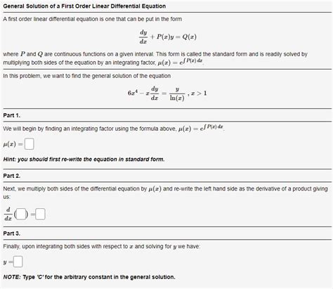 Solved General Solution Of A First Order Linear Differential Chegg