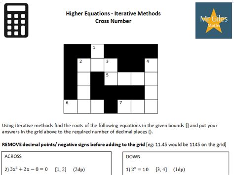 Higher Equations Iterative Methods Cross Number Teaching Resources